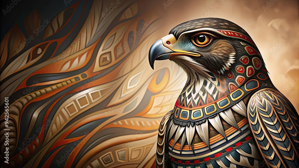Falcon totem with intricate native patterns , falcon, totem, native ...