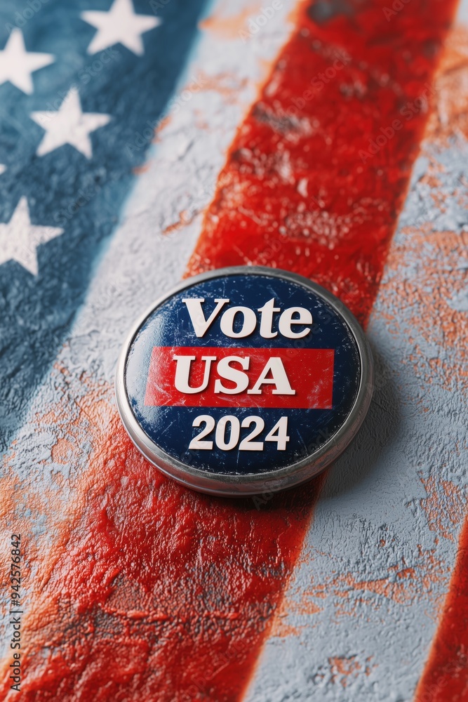 Patriotic Vote USA 2024 Badge on American Flag Background - High ...