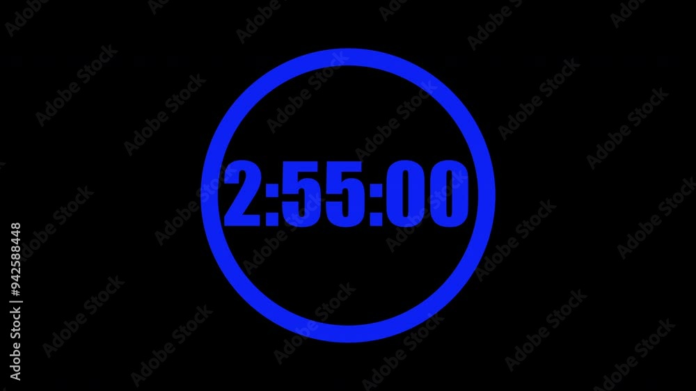 3 Minute Countdown Timer In A Circle Blue Numbers On Black Background