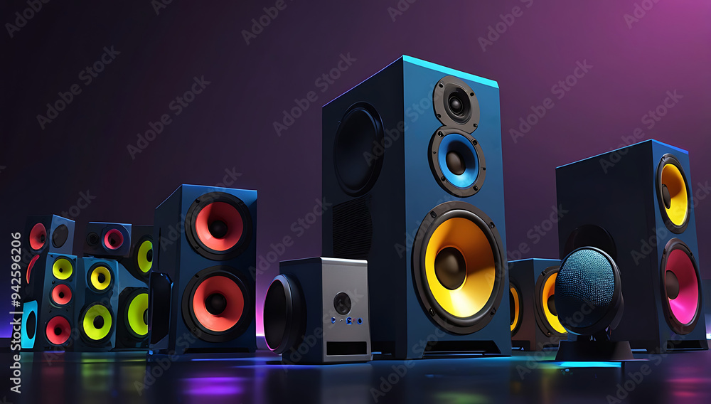 A colorful RGB loudspeakers for music and sound surround home theatre ...
