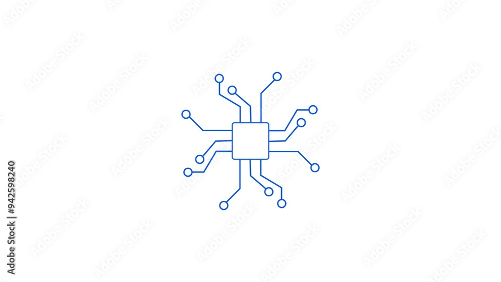 computer processor icon blue color 4k illustration. simple logotype CPU ...