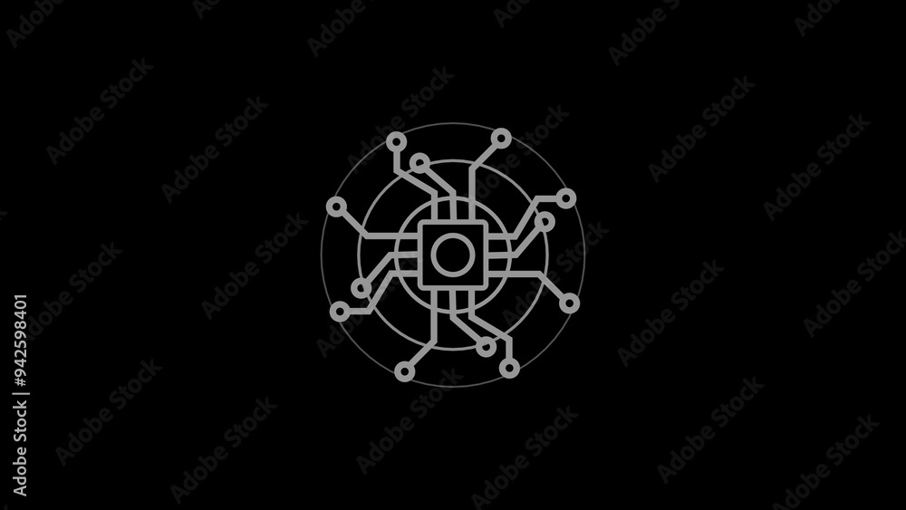 computer processor icon gray color and radio waves 4k illustration ...