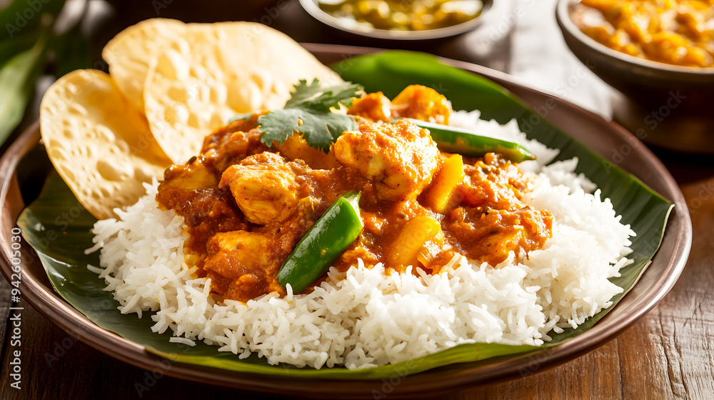 South Indian Style A vibrant plate of South Indian curry rice ...