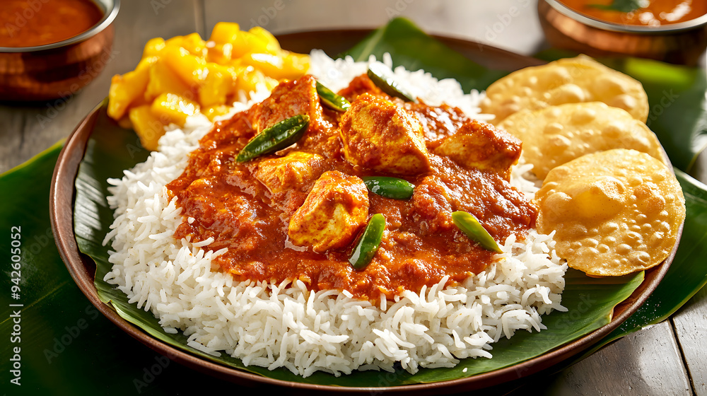 South Indian Style A vibrant plate of South Indian curry rice ...