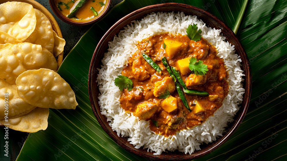 South Indian Style A vibrant plate of South Indian curry rice ...
