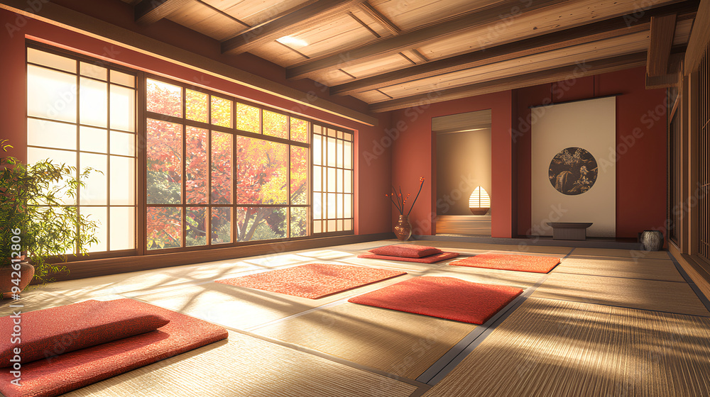 Japanese style dojo interior design and empty space ornaments Stock ...