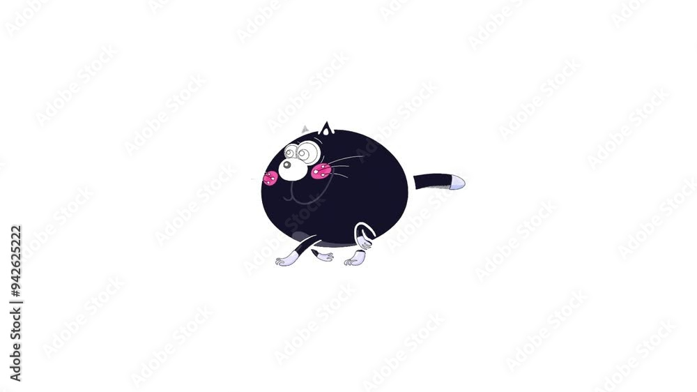 The black cat walks over the white screen. 4k 2d animation white screen ...
