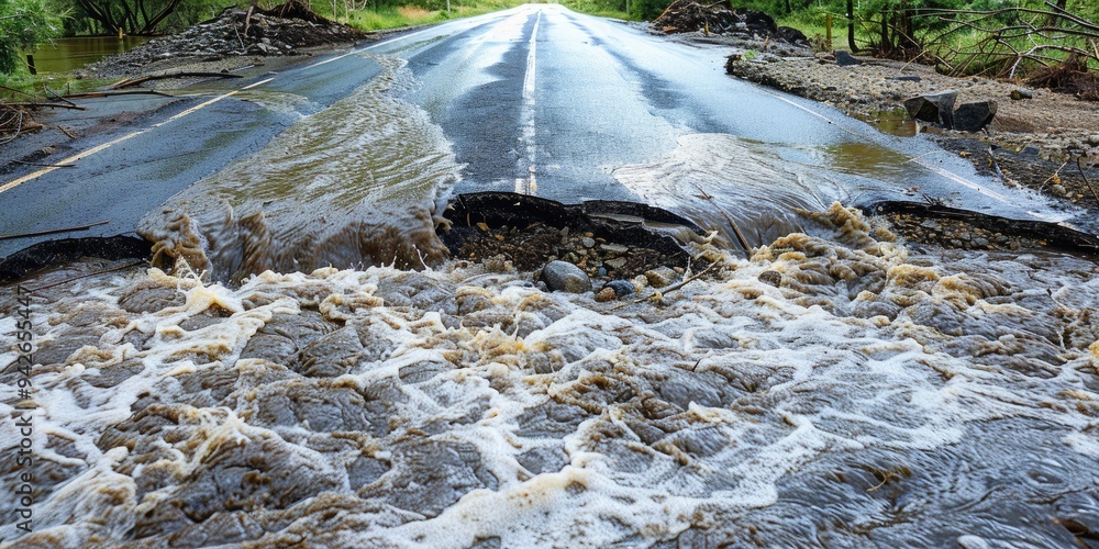 Destruction of a Road by Water Flow After Heavy Rainfall Natural ...