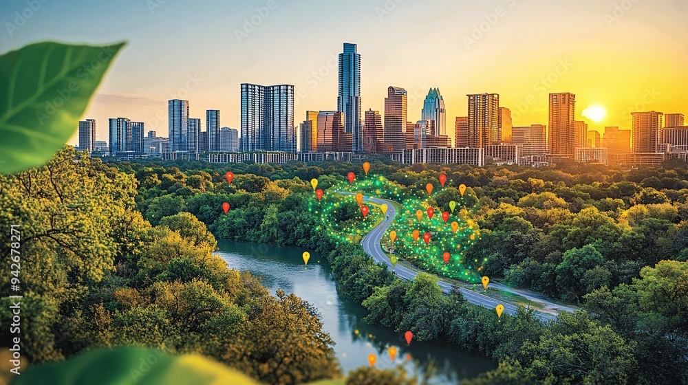 Austin, Texas Google Maps screenshot with a scribble map look. Green ...