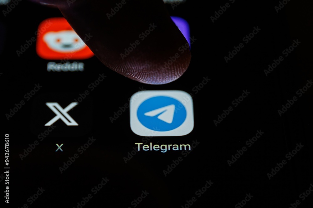 Telegram app on smartphone screen. Telegram messenger, free speech ...