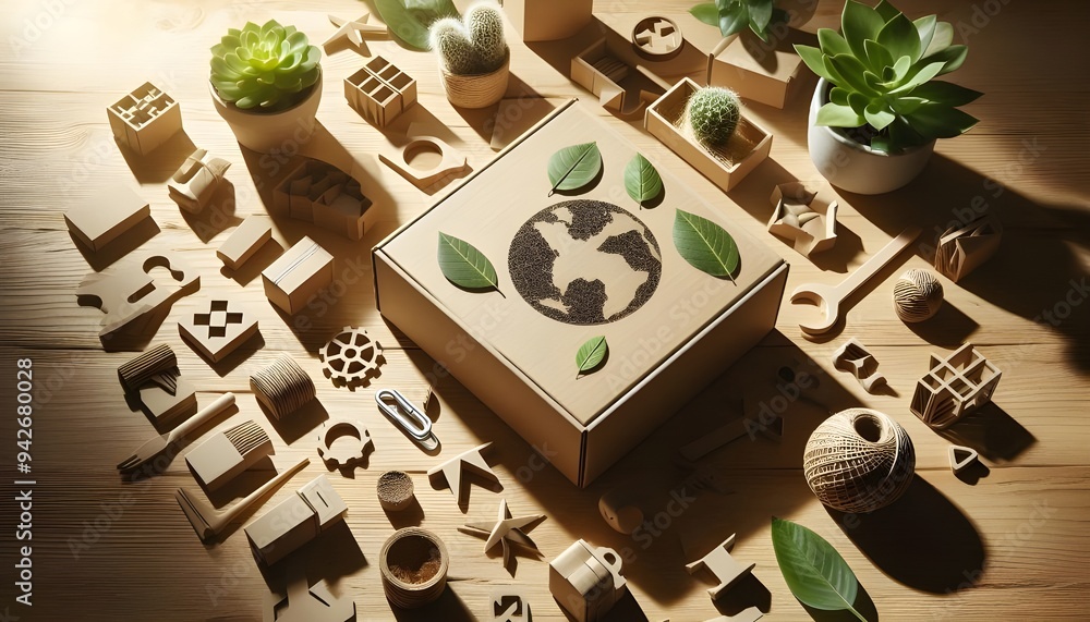 eco-friendly cardboard box in natural light, packaging, shipping, and ...