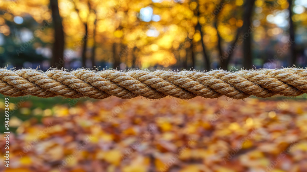 taut rope, symbolizing tension, strength, and teamwork. The blurred ...