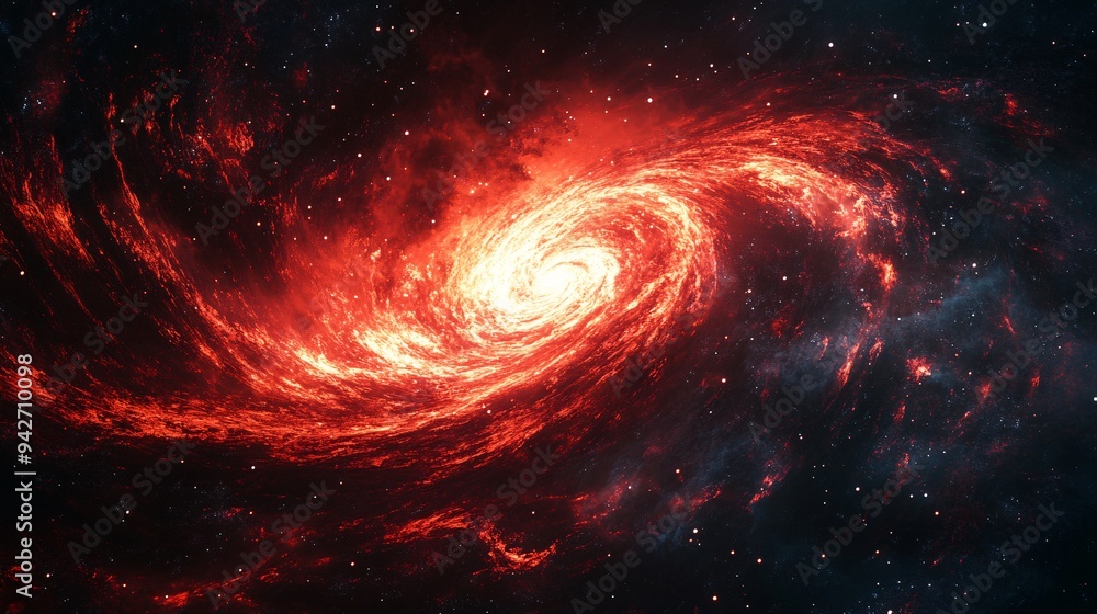 Hyper-realistic red galaxy swirl against a black background, distant ...