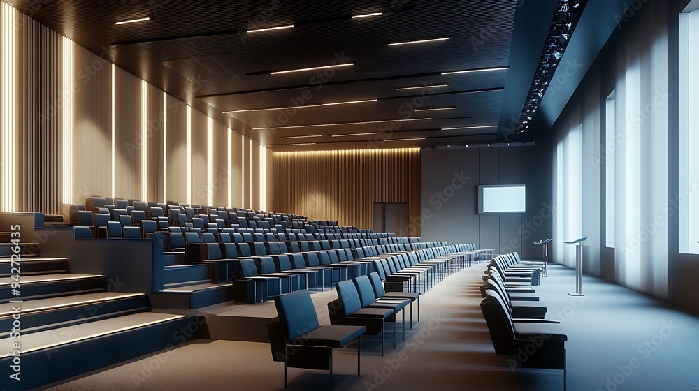 Modern Conference Hall with Tiered Seating, State-of-the-Art AV ...