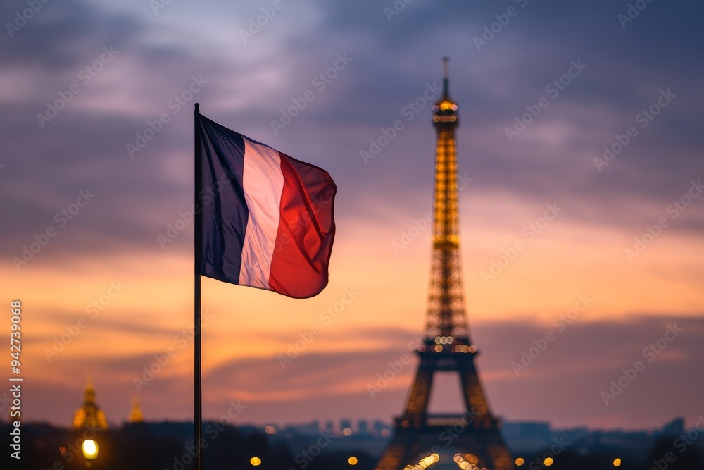 French flag waves proudly in front of the eiffel tower, celebrating ...