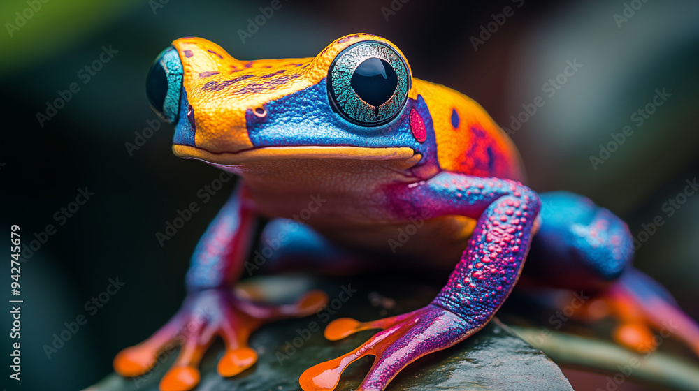 Vibrant tree frog with bulging eyes perches on branch. Concept of ...