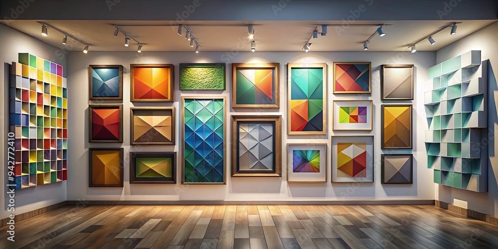 Geometric abstract art gallery wall with modern render artwork ...