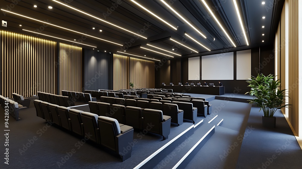 Modern Conference Hall with Tiered Seating, State-of-the-Art AV ...