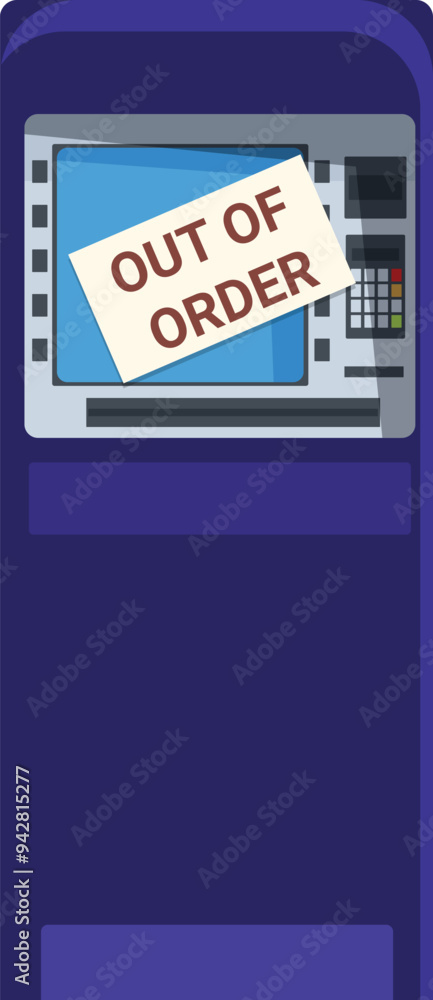 Broken atm machine showing an out of order sign on the screen Stock ...