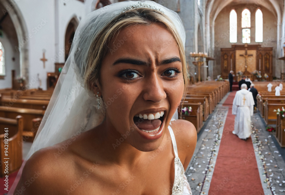 Pre-wedding drama with an empty church and a stressed young woman, showcasing arguments and ...