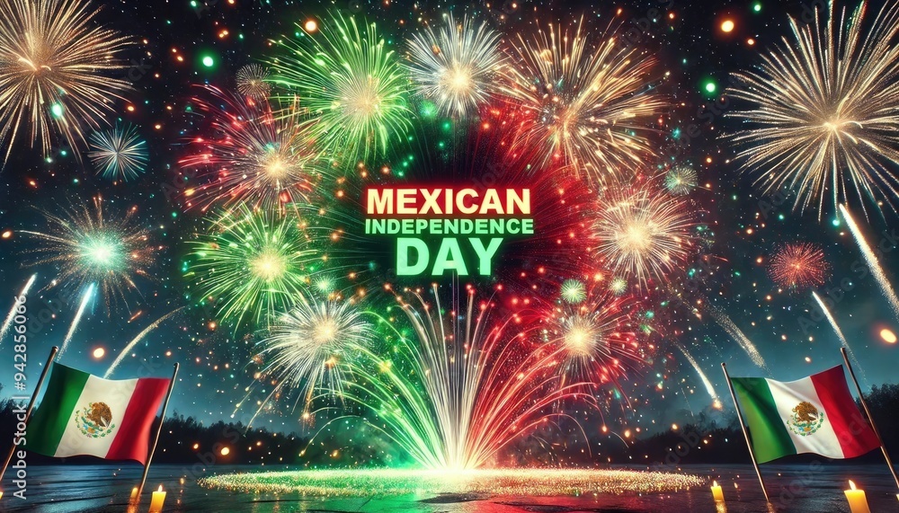 The inscription Mexican Independence Day, against a background of ...