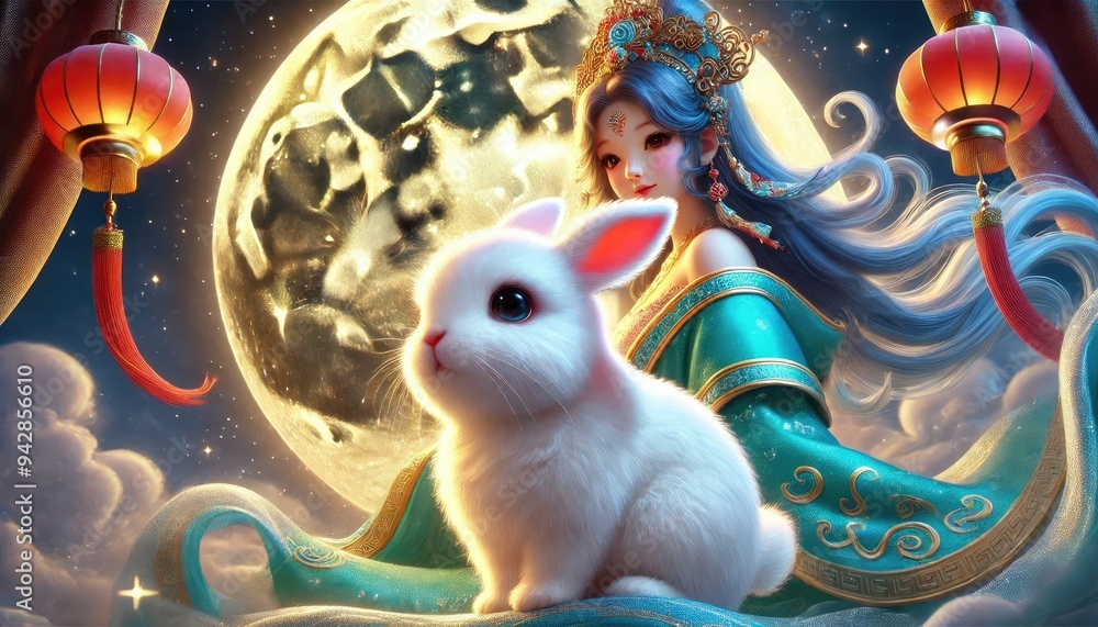 Chang'e and the Moon Rabbit - Symbols of the Mid-Autumn Festival Stock ...