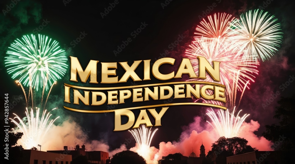 The inscription Mexican Independence Day, against a background of ...