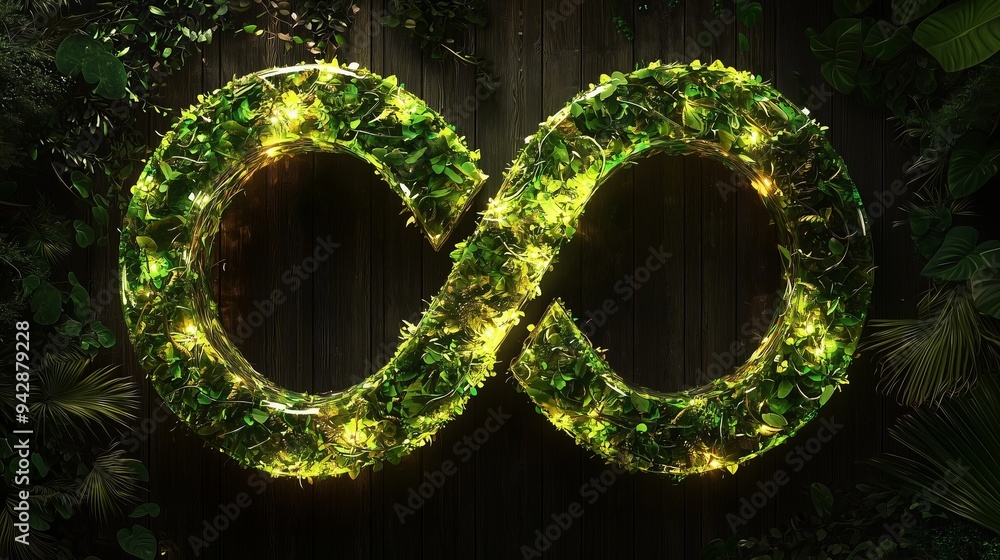 Infinity symbol made of green foliage, representing sustainable and ...