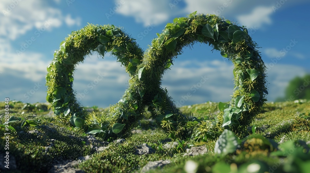 Infinity symbol made of green plants on a grassy field, representing ...