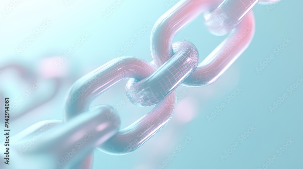 A chain of links is shown in a blue and pink color scheme. The chain is ...