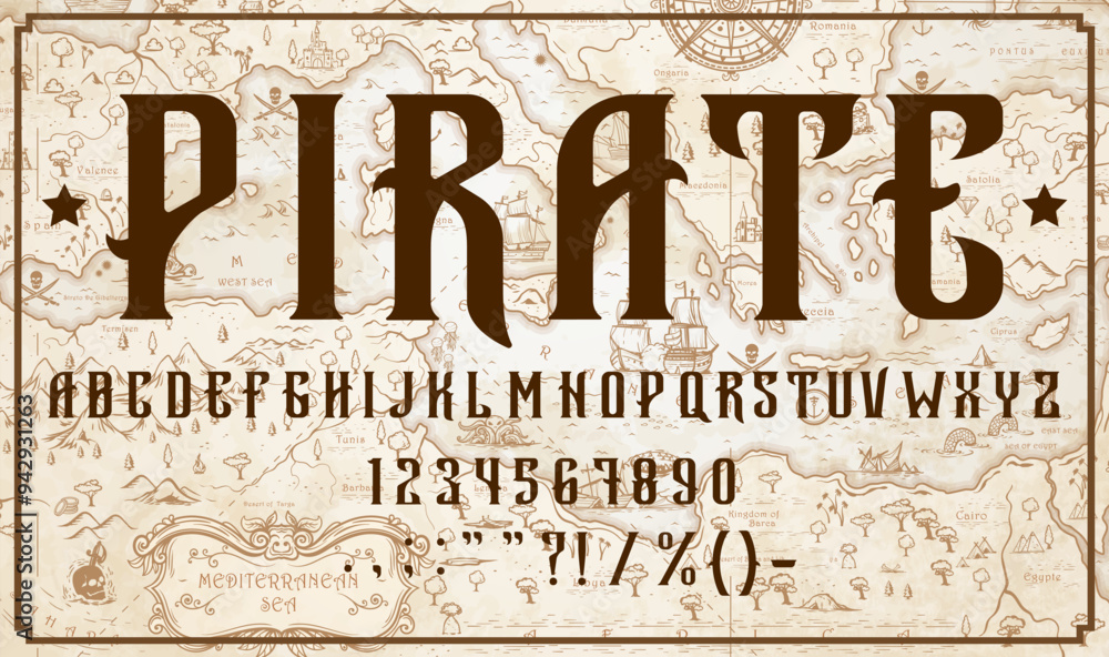 Medieval pirate font, corsair type or Western typeface of English ...
