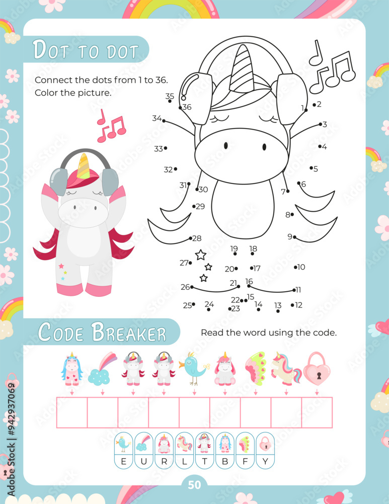 Activity Pages for Kids. Printable Activity Sheet with Unicorn ...