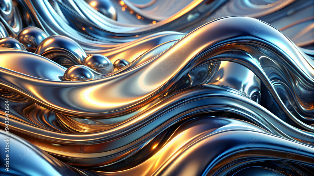 Liquid Metal Rhapsody: A mesmerizing dance of chrome and gold, this ...
