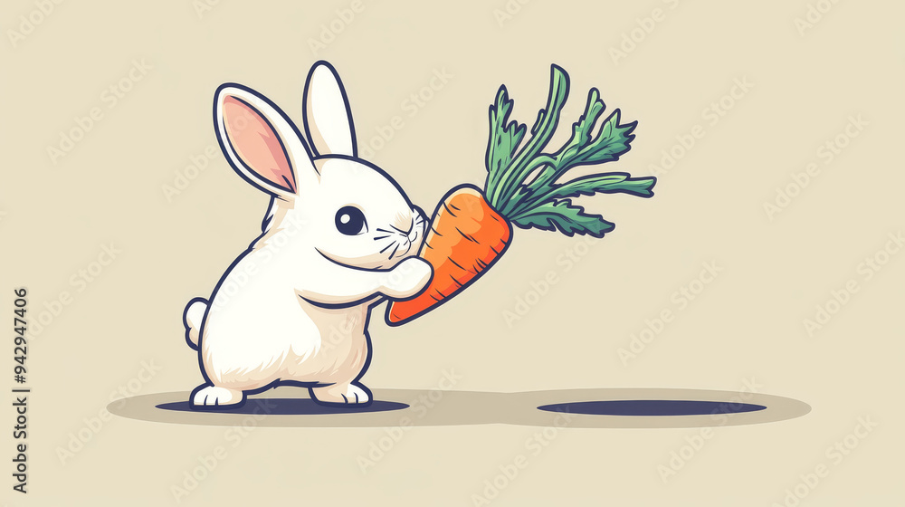 A cute rabbit boxing a carrot, illustrated as a flat cartoon vector ...