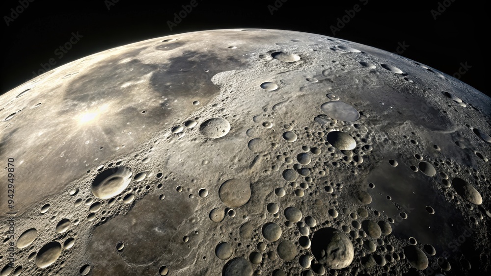 Close-up of the moon's surface texture with craters and cracks, moon ...