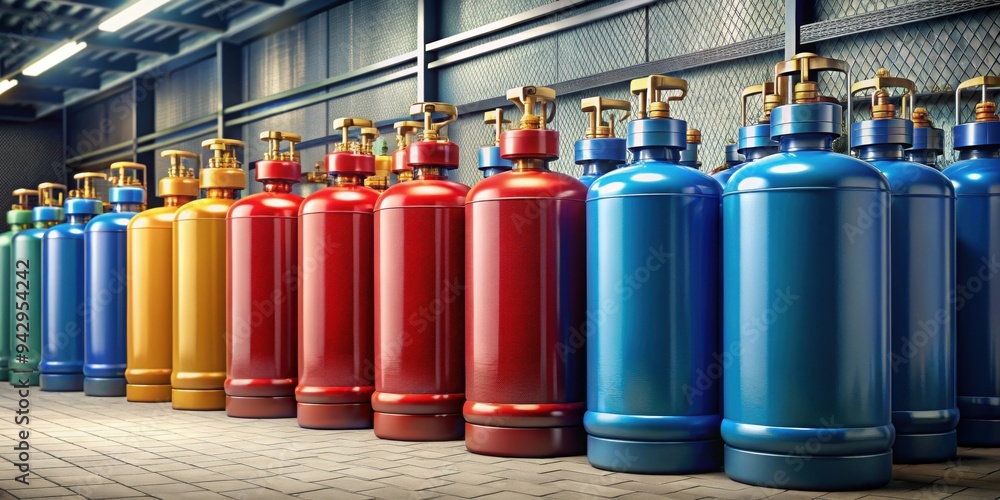 Realistic render of gas cylinders used for industrial purposes ...