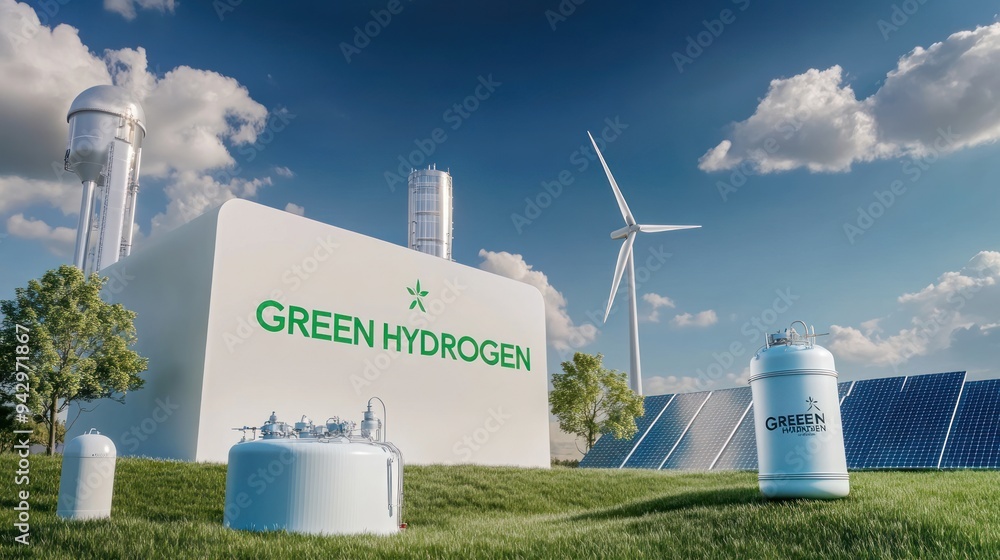 Green Hydrogen factory concept. Hydrogen production from renewable ...
