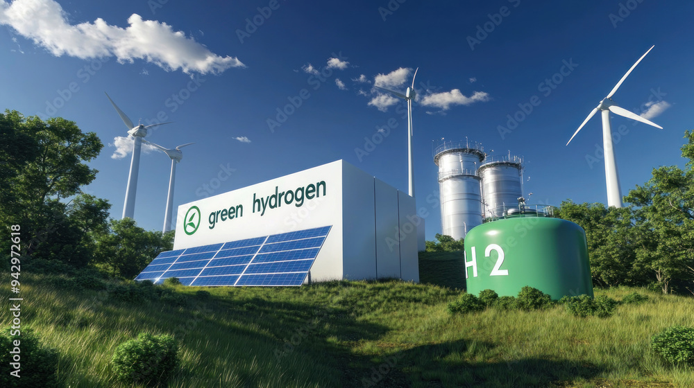 Green Hydrogen factory concept. Hydrogen production from renewable ...