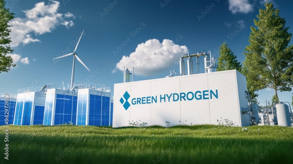 Green Hydrogen factory concept. Hydrogen production from renewable ...