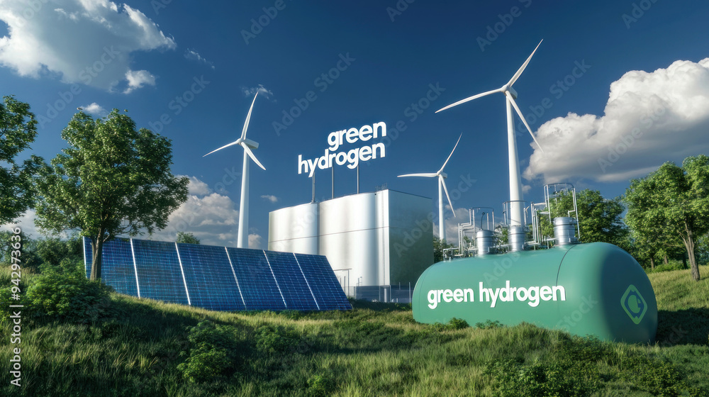 Green Hydrogen factory concept. Hydrogen production from renewable ...