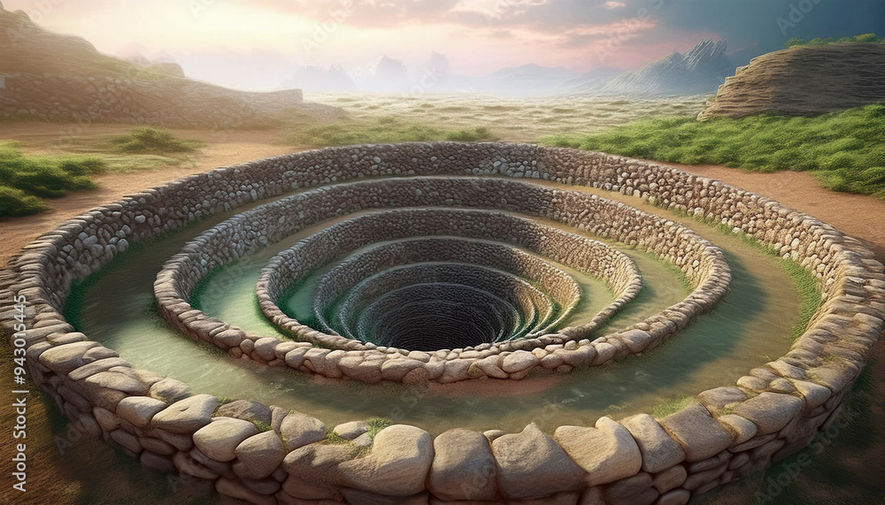 Ancient spiral water wells were used to raise the water level by wind ...