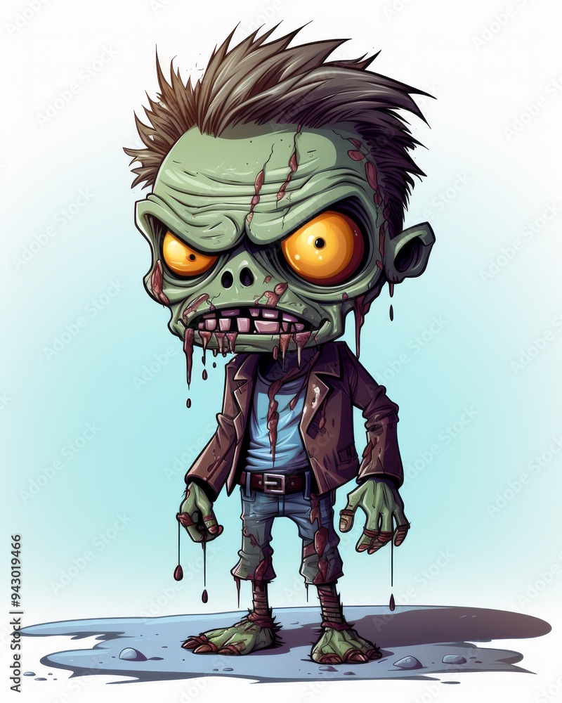 Cartoon Zombie Character with Green Face, Large Yellow Eyes, and ...