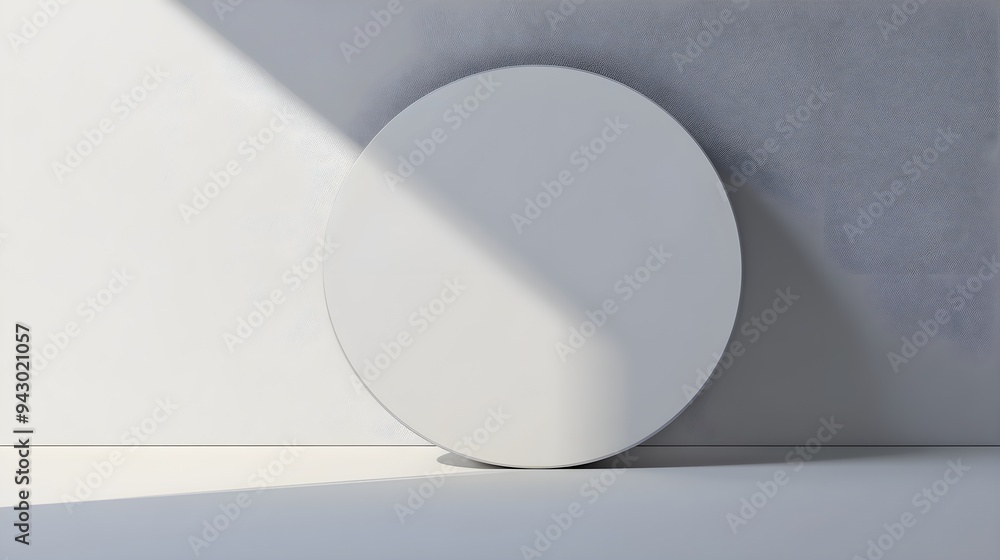 ภาพประกอบสต็อก White circular sign board with blank white screen mock ...