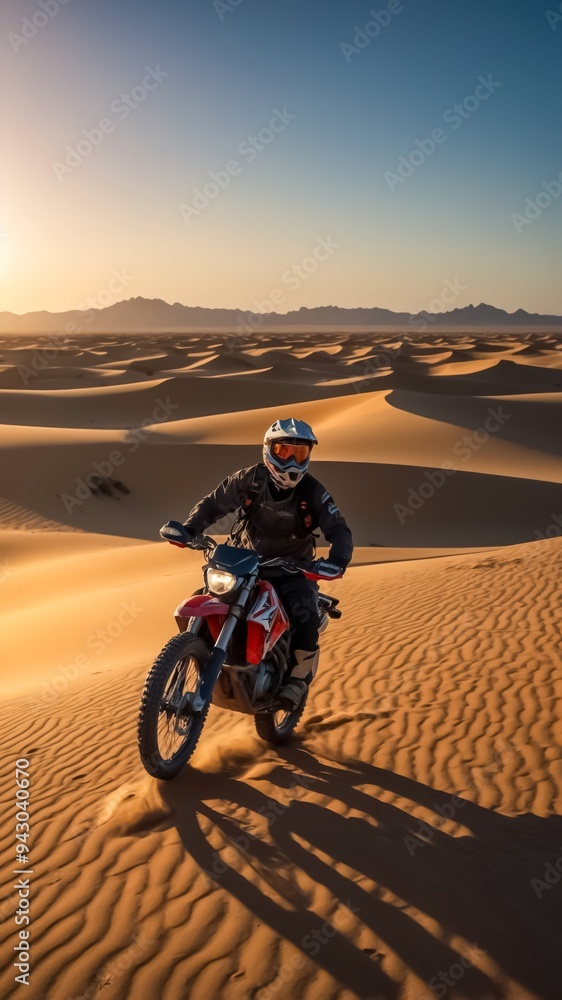 A Rugged Dakar Adventure Bike with a Rider. Vast Desert Rally ...