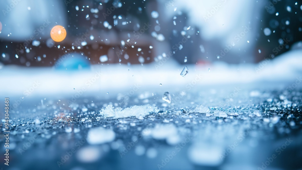 Amidst the delicate dance of falling ice crystals, a serene atmosphere ...
