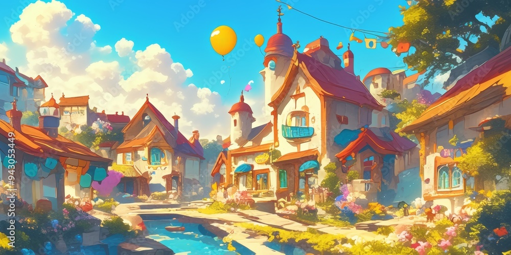 Enchanting Fairy Town: Whimsical Cartoon Illustration of Cozy ...