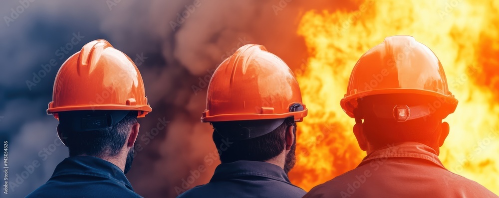 Team of workers conducting a fire drill, emergency response training ...