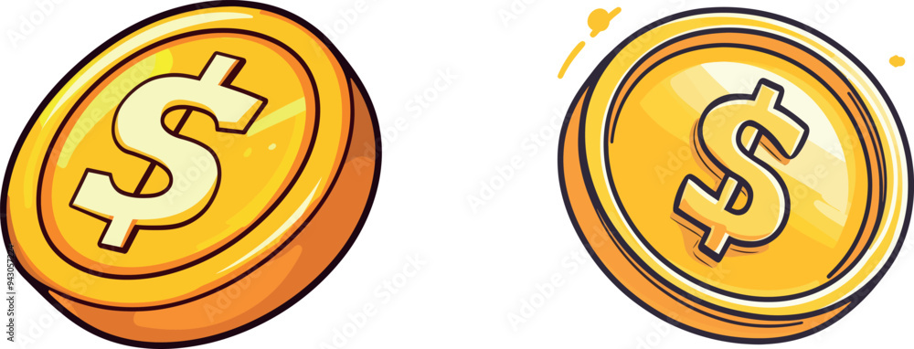 An icon of a gold coin. A dollar coin with a dollar sign. Money symbol ...