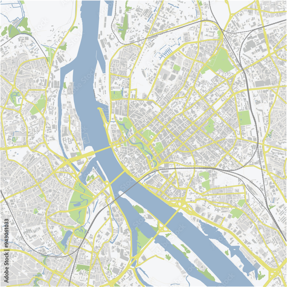 Road map of Riga in Latvia. Contains layered vector with roads water ...