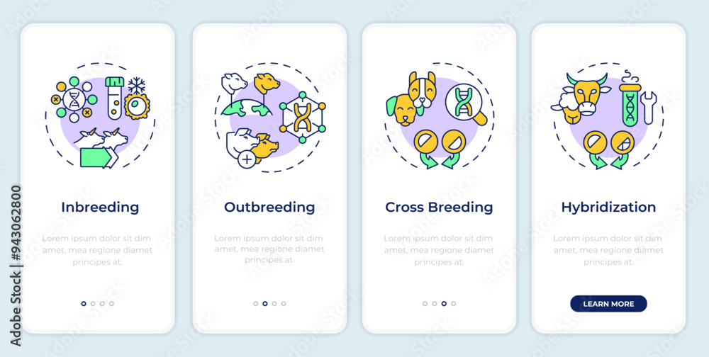 Animal breeding onboarding mobile app screen. Genetic science ...
